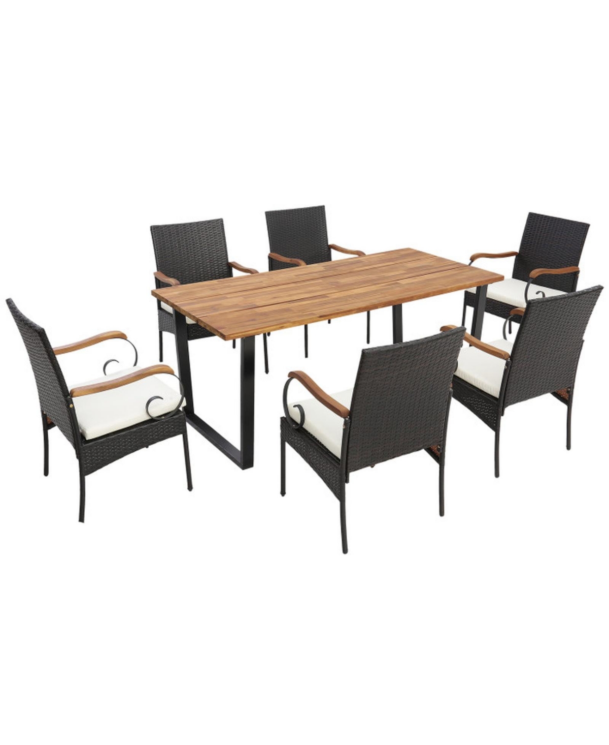 Click here for Gouun 7-Piece Patio Rattan Dining Set with 69 in A... prices