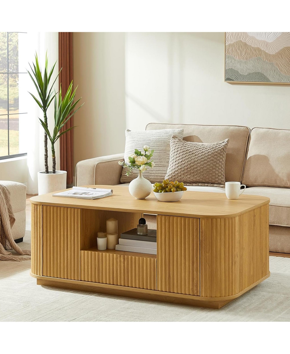 Click here for Rainsken 46.5 Fluted Wooden Oval Coffee Table - Ce... prices