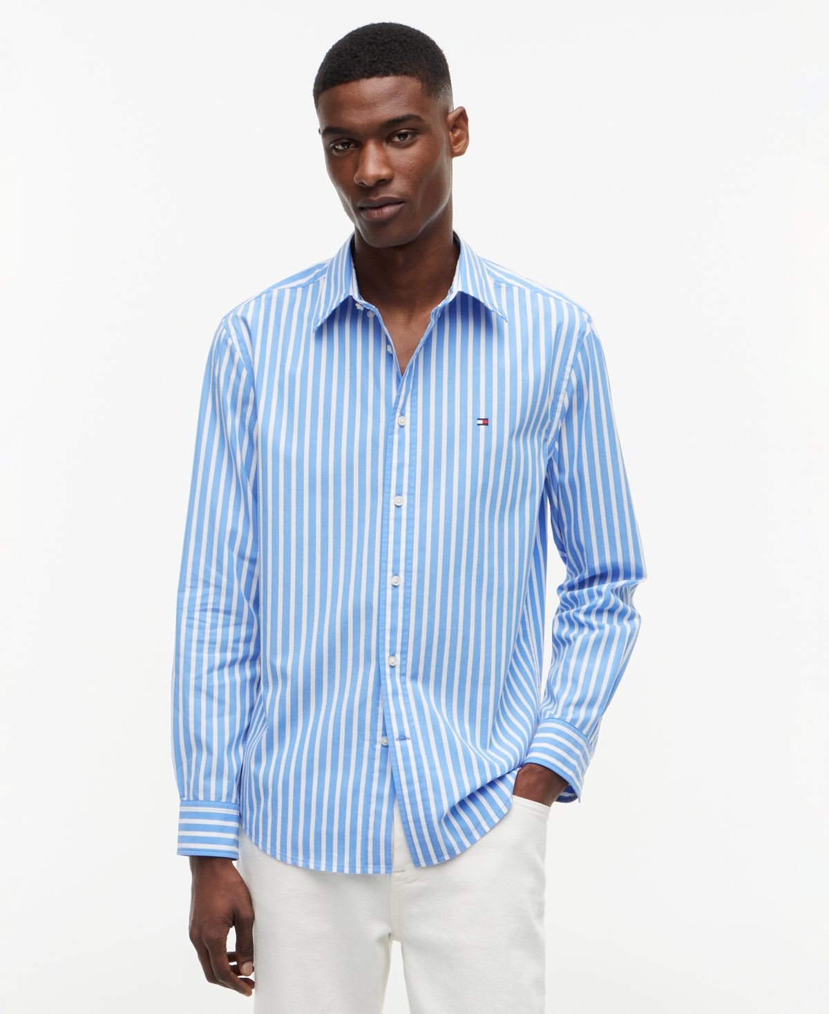 Click here for Tommy Hilfiger Mens Flex Poplin Stripe Shirt - Blu... prices