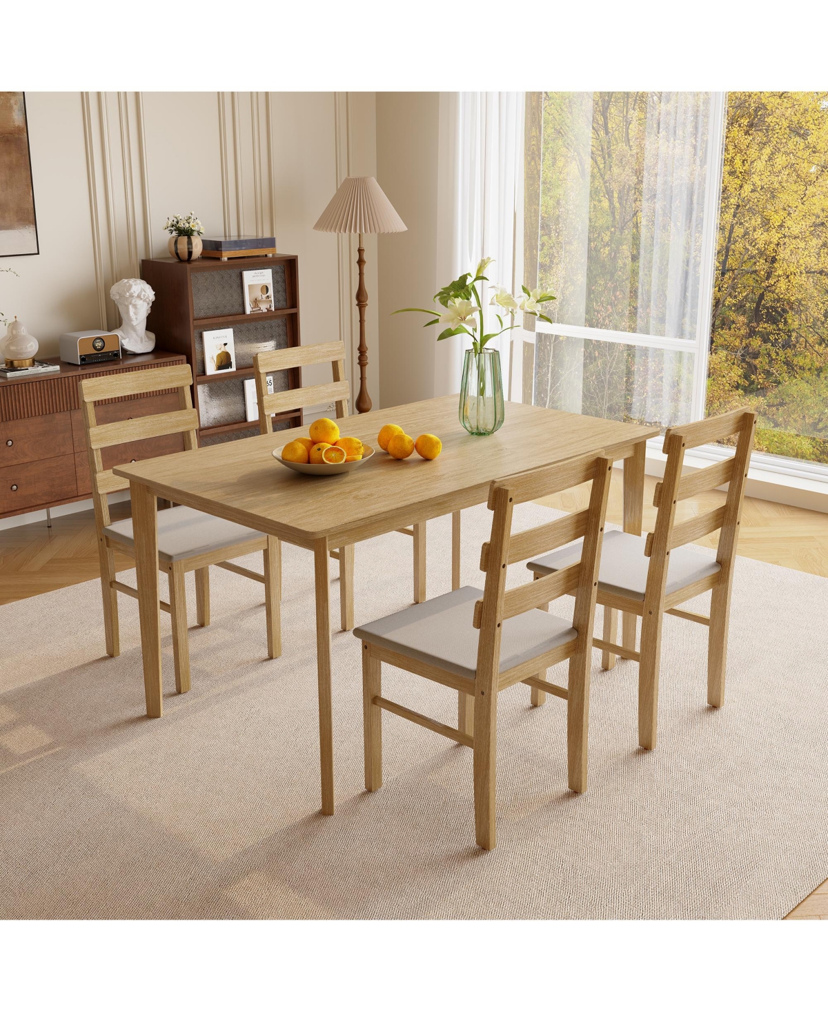 Click here for sumyeg 5-Piece Solid Wood Dining Set with Rectangu... prices