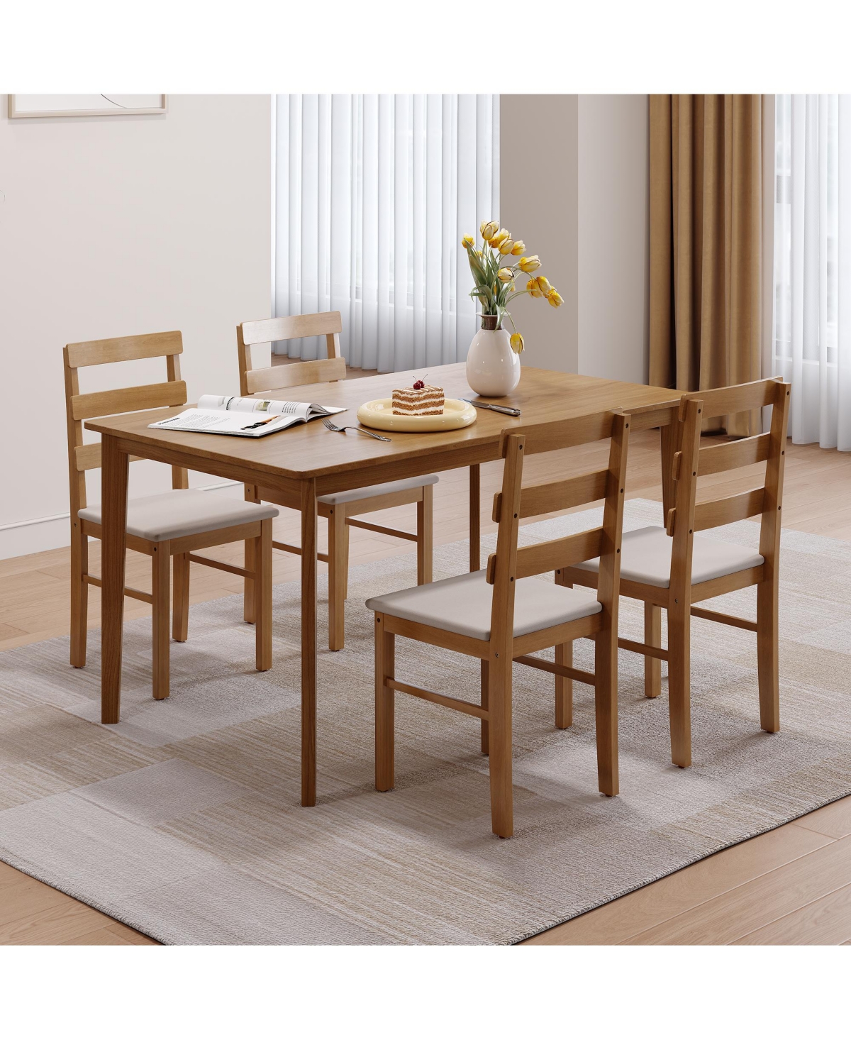 Click here for sumyeg 5-Piece Solid Wood Dining Set with Rectangu... prices