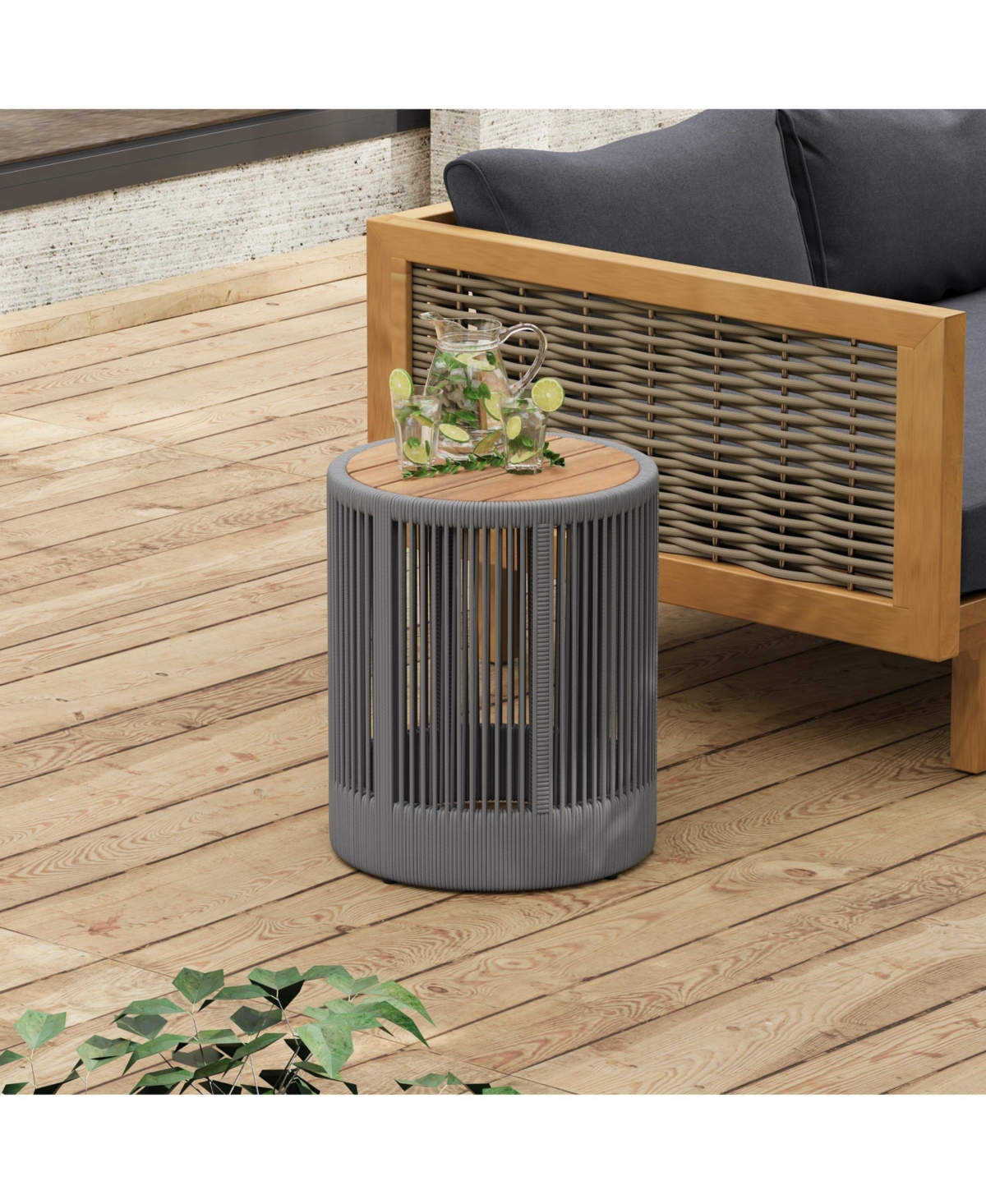 Click here for sumyeg Outdoor Rattan Rope and Acacia Wood Side Ta... prices