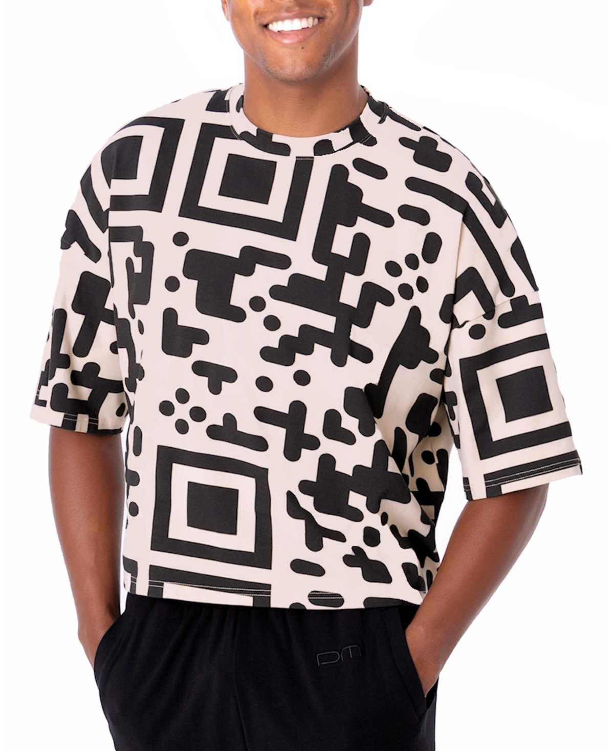 Click here for Dai Moda Mens Qr Code Cropped Boxed T-shirt - Blac... prices