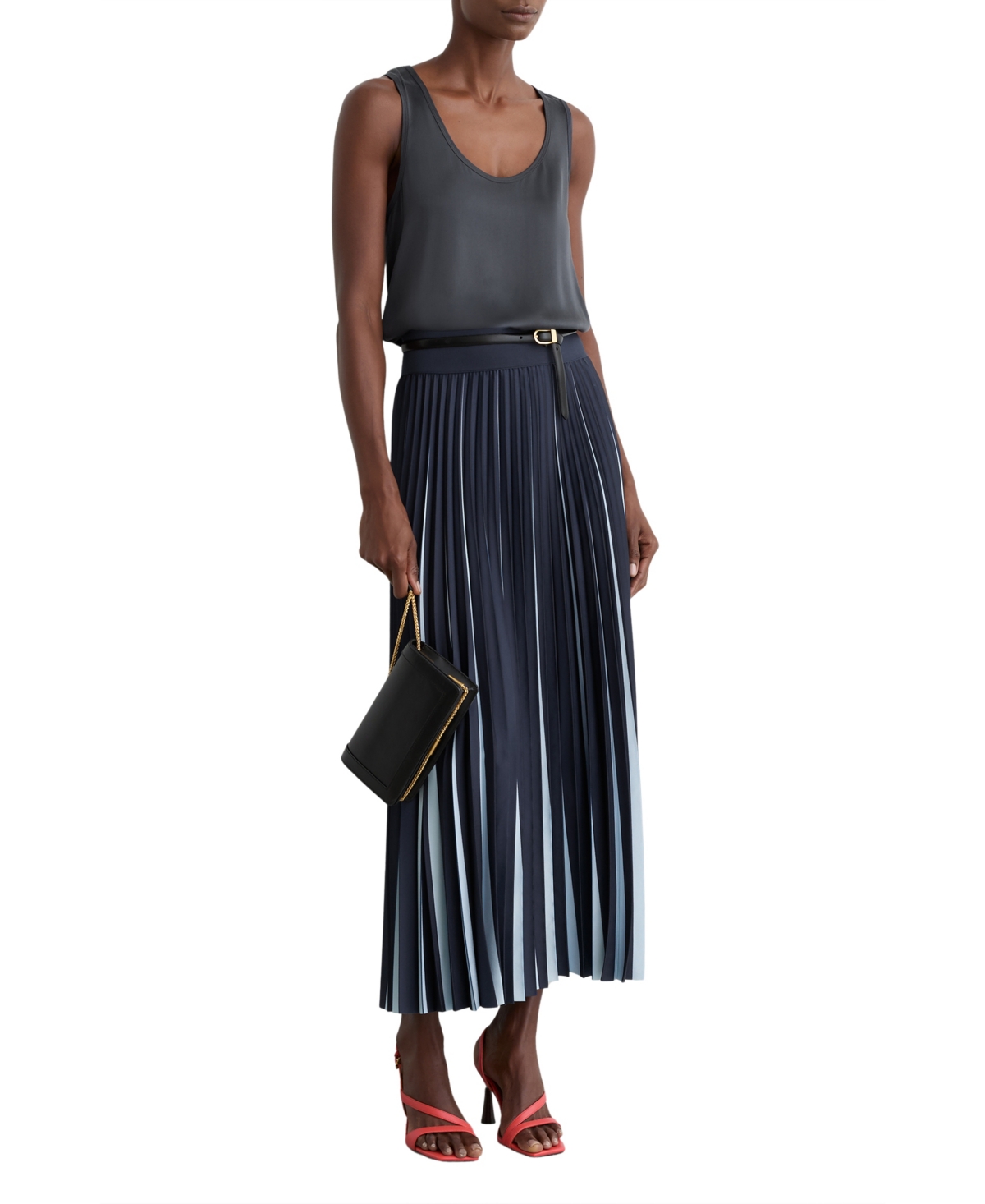 Click here for Reiss Womens Ruby Silk-Front Cami Top - Navy prices