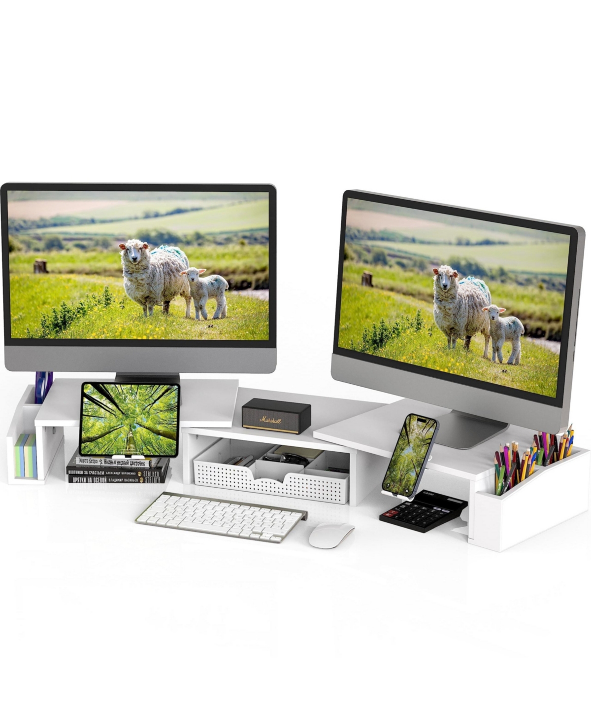 Click here for Gnuadz Desk Dual Monitor Stand Riser Drawer deskto... prices