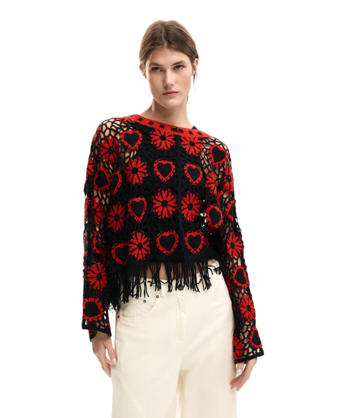 Click here for Desigual Womens Crochet sweater hearts - Black prices