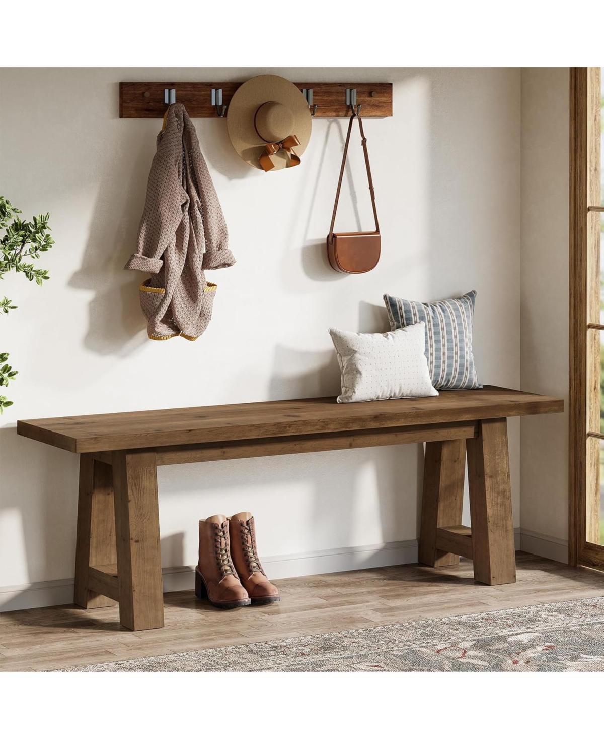 Click here for Tribesigns 55 Solid Wood Bench  Farmhouse Long Ent... prices