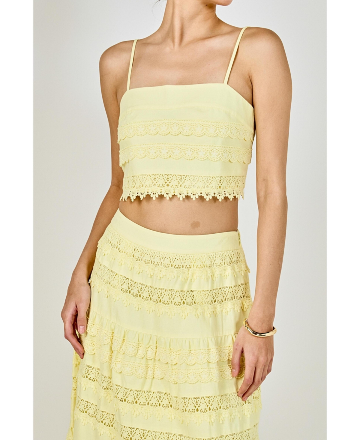 Click here for endless rose Womens Lace Trim Crop Top - Butter prices