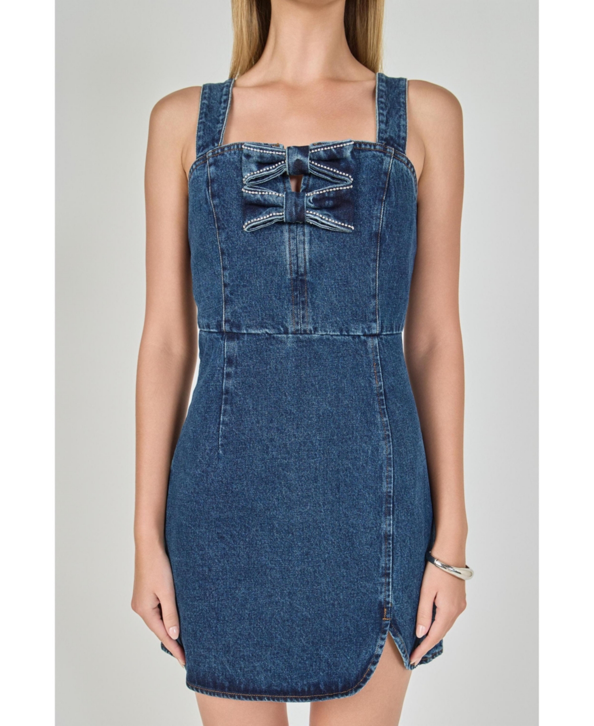 Click here for endless rose Womens Bow Trim Denim Mini Dress - Bl... prices