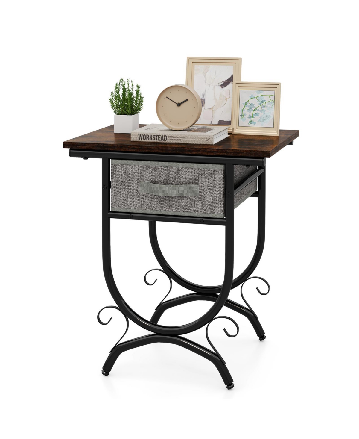 Click here for Sugift Side Table with Fabric Drawer and Carved Me... prices