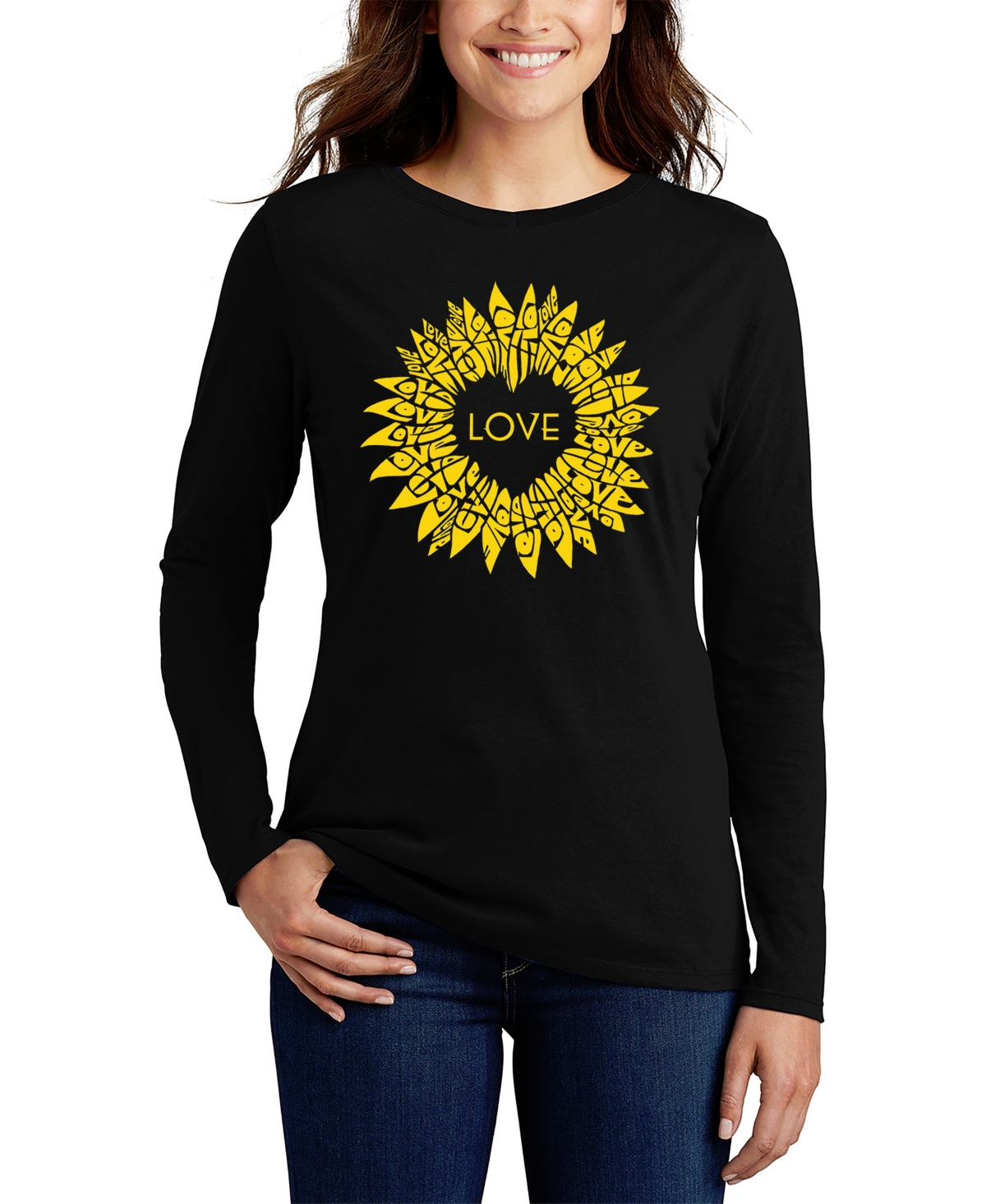Click here for La Pop Art Womens Sunflower Love Word Art Flowy T-... prices