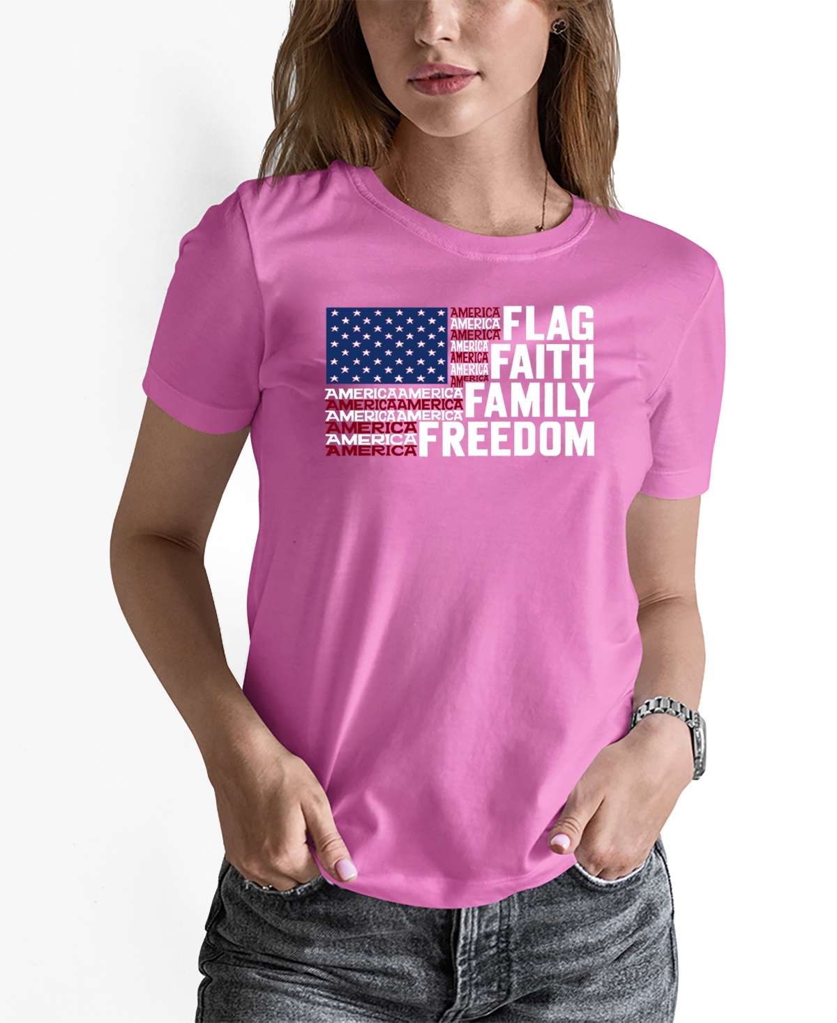 Click here for La Pop Art Womens Faith Flag Word Art Pullover Top... prices