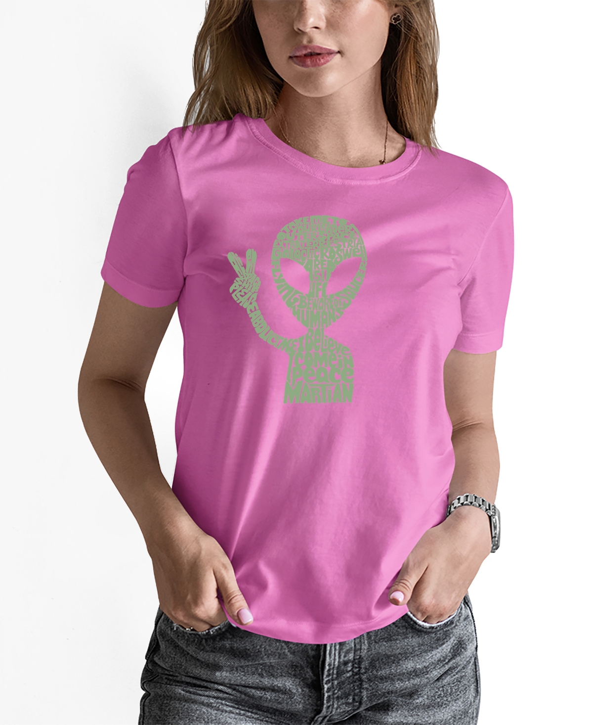 Click here for La Pop Art Womens Peace Alien Word Art Pullover To... prices