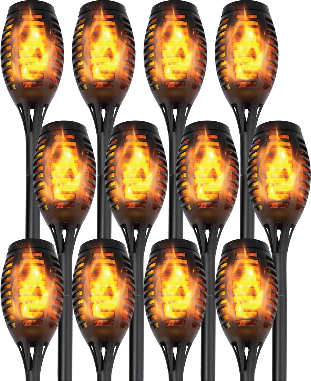 Click here for 12-Pack Waterproof Flame Solar Torch Light - Black prices