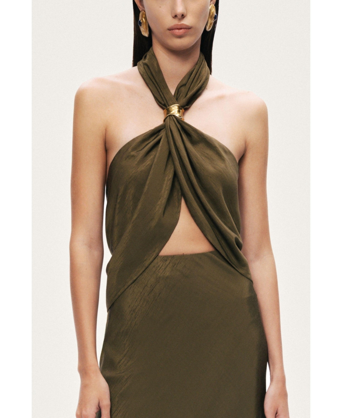 Click here for Nocturne Womens Twist Halter Neck Bustier - Khaki prices