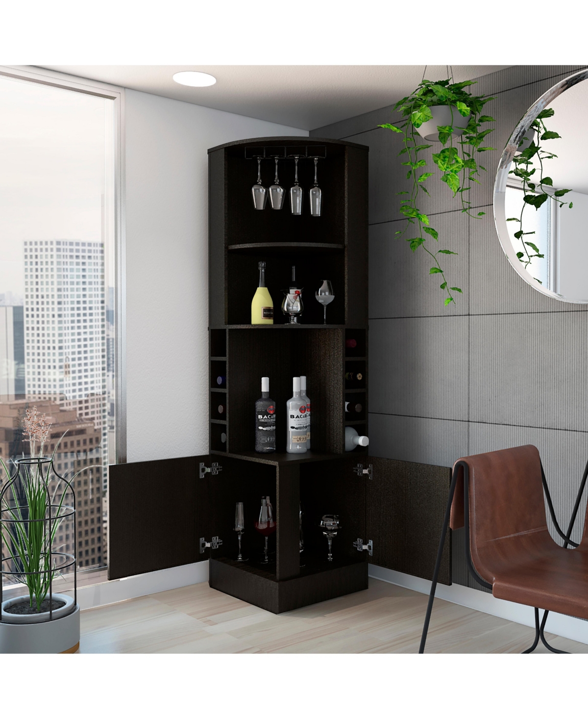 Click here for flynama Corner Bar Cabinet with 8 Bottle Cubbies... prices