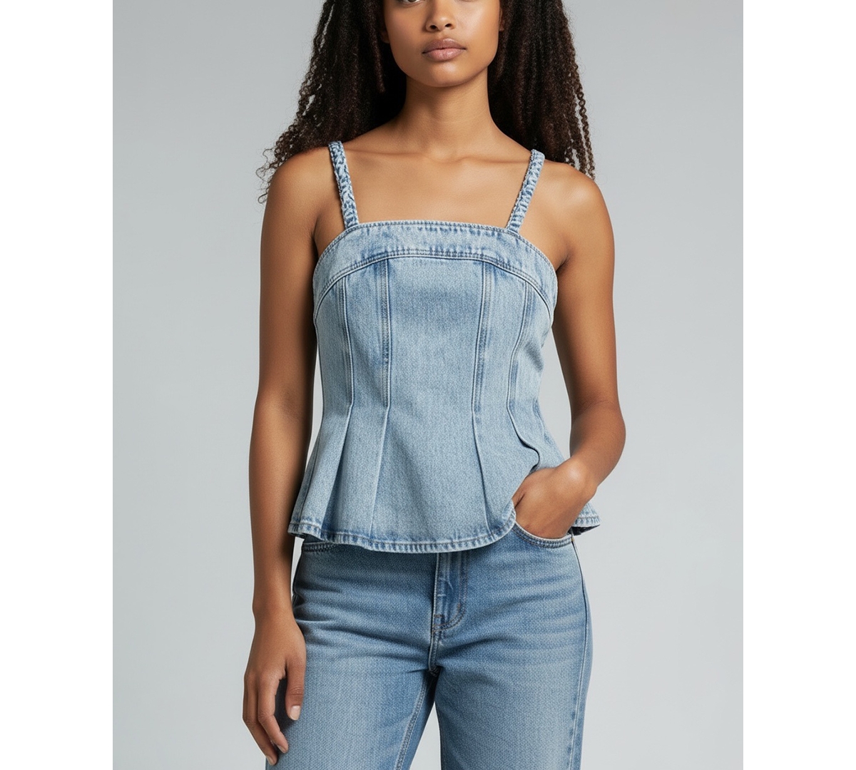 Click here for Blank Nyc Womens Square Neck Sleeveless Cotton Den... prices