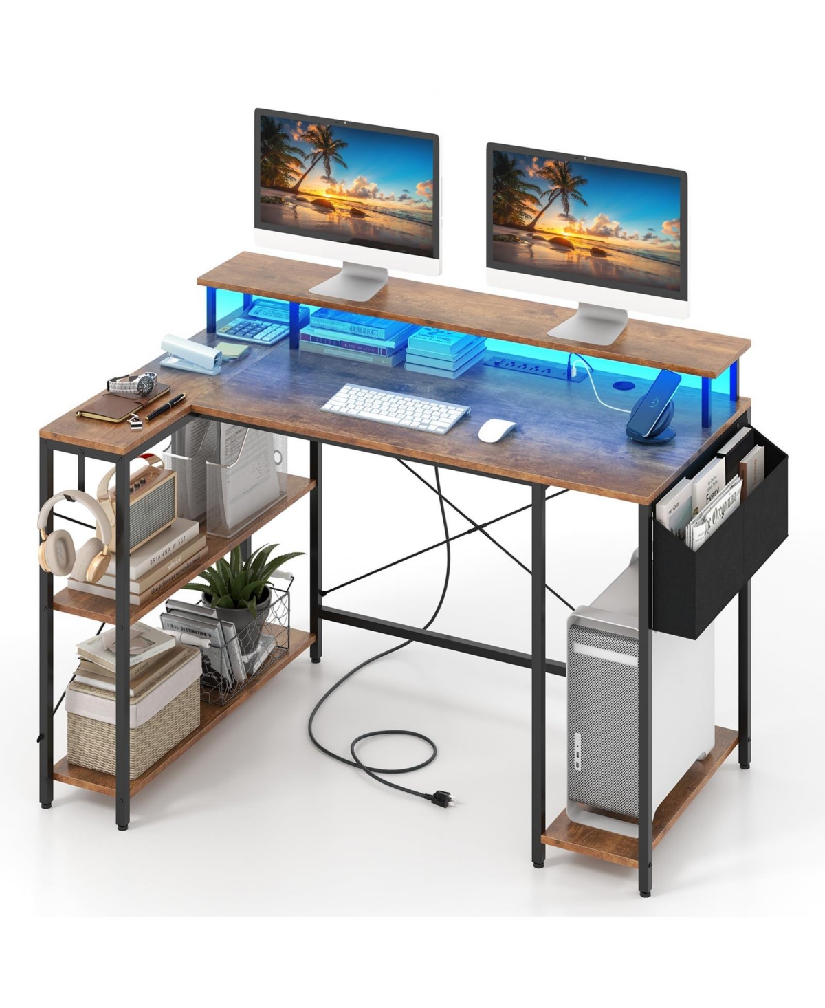 Click here for Mecale L-Shaped Gaming Desk with Led Lights and Bu... prices