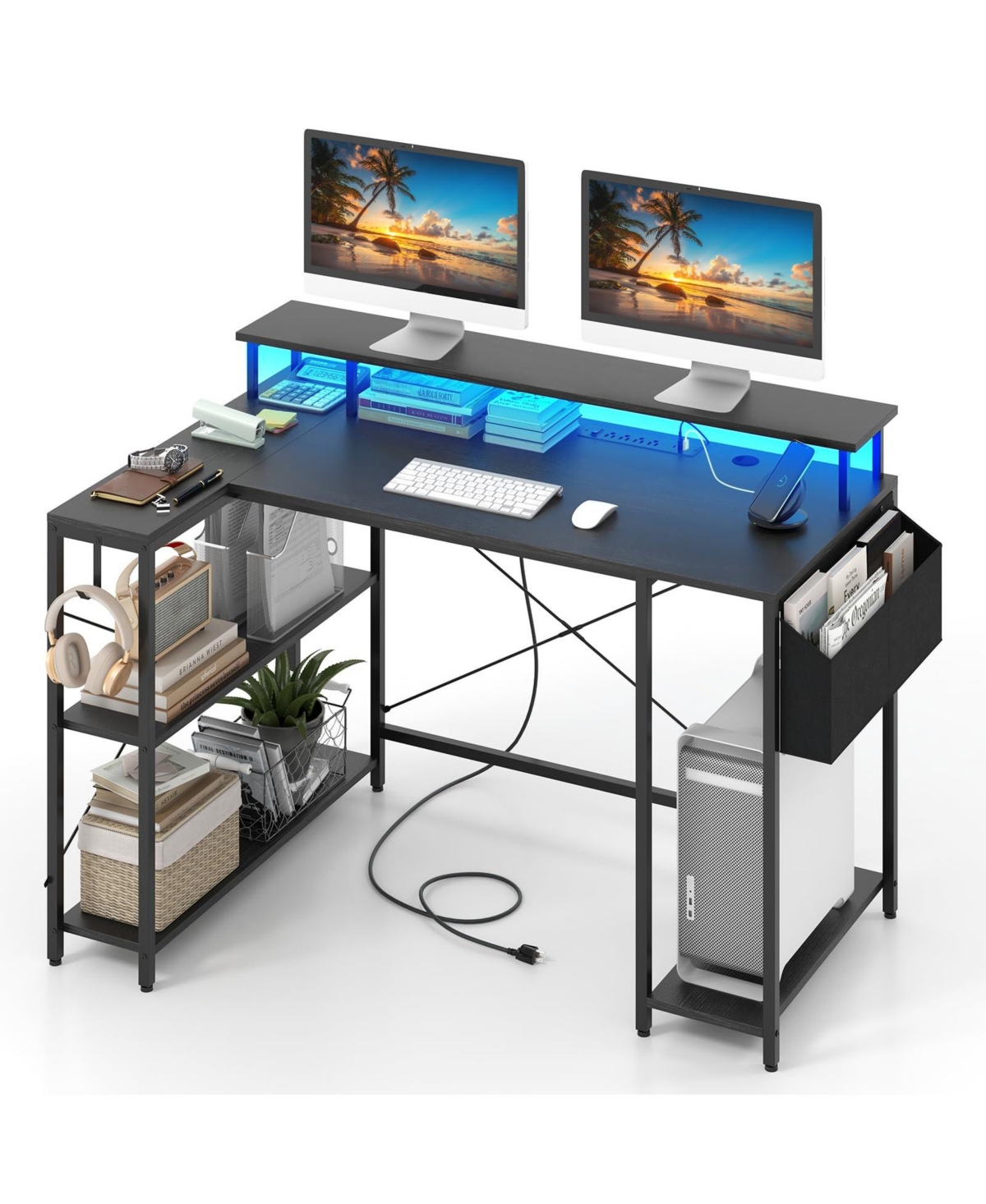 Click here for Mecale L-Shaped Gaming Desk with Led Lights and Bu... prices
