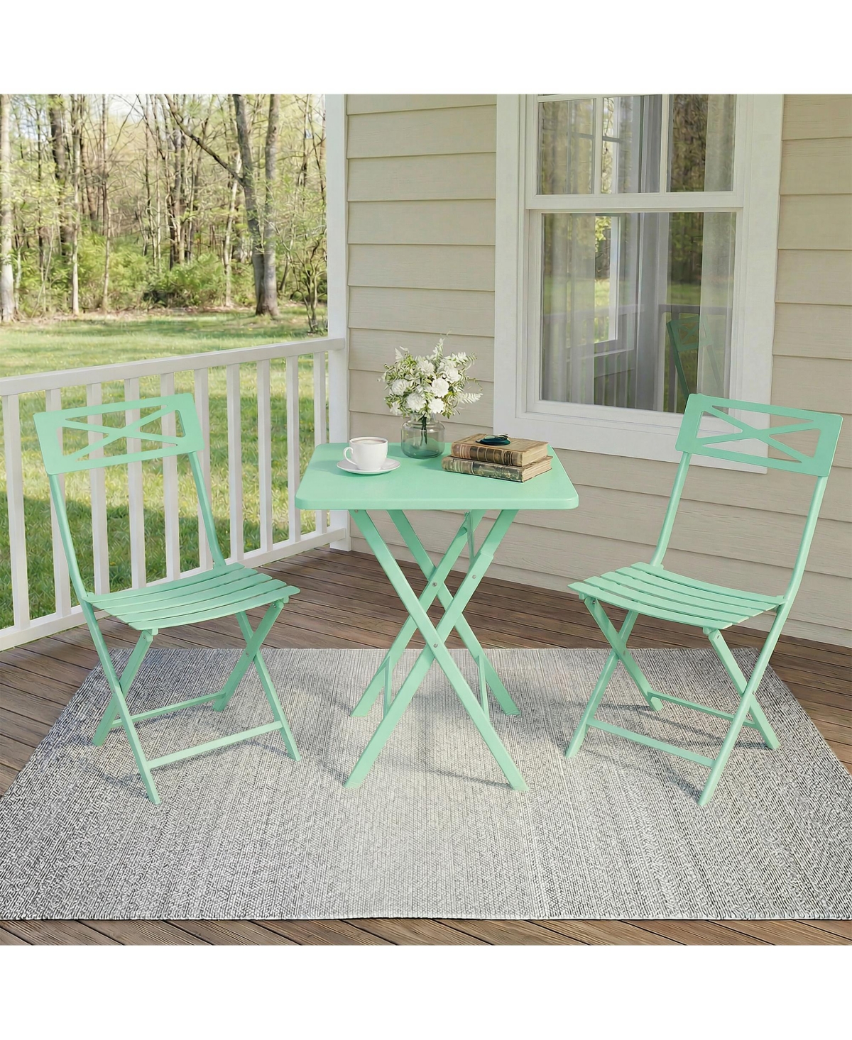 Click here for gaomon Patio 3-Piece Bistro Set Metal Folding Outd... prices