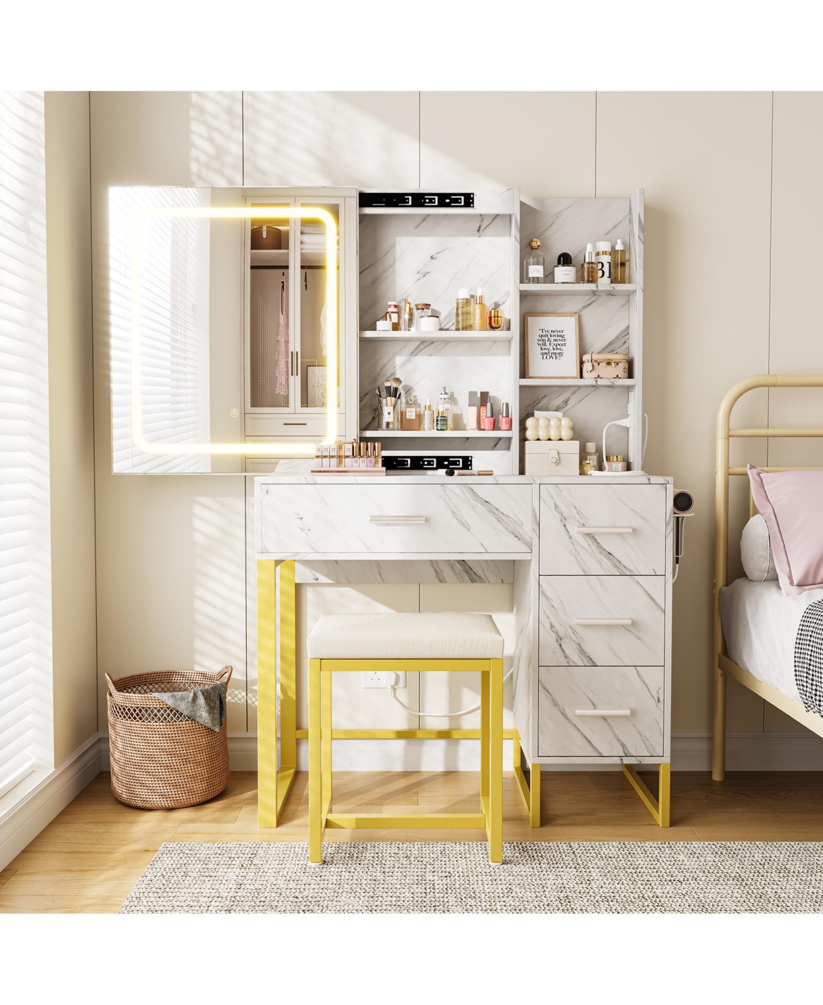 Click here for Homfan Modern Makeup Vanity Desk with Sliding Led... prices