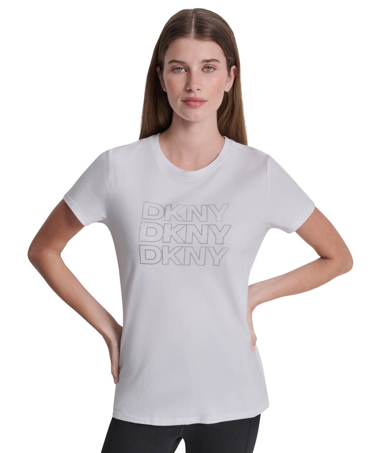Click here for Dkny Sport Womens Triple Rhinestone Foil Logo T-Sh... prices
