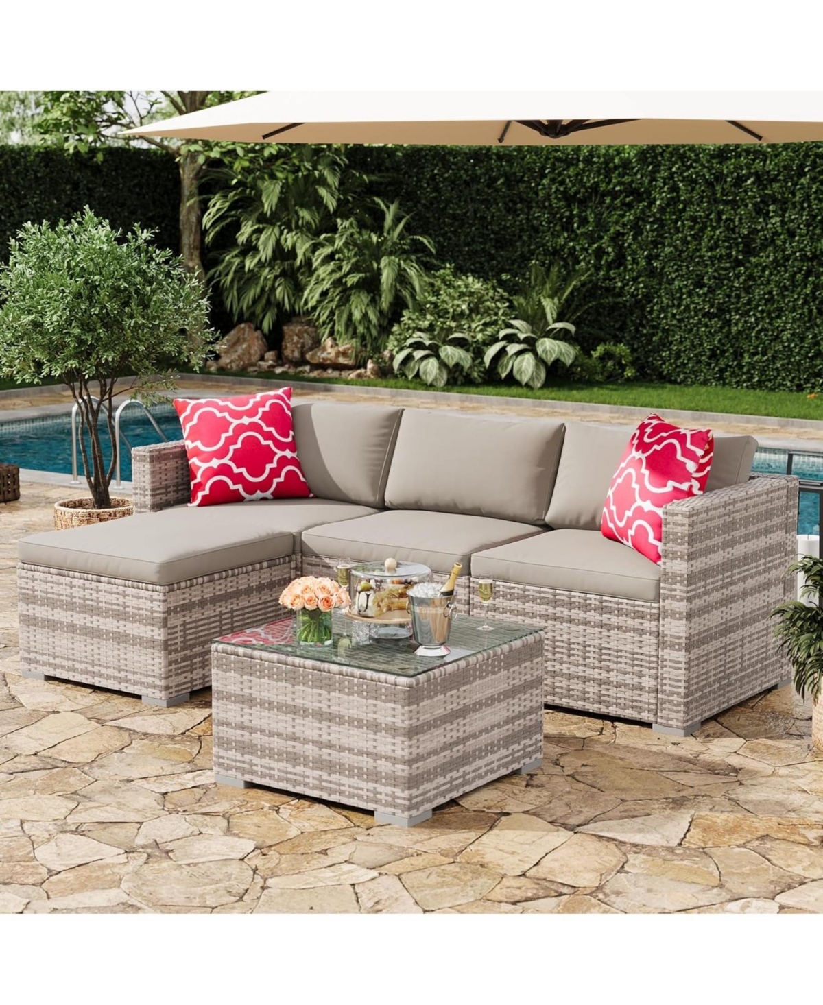 Click here for gaomon 5-Piece Outdoor Sectional Sofa Set  All-Wea... prices