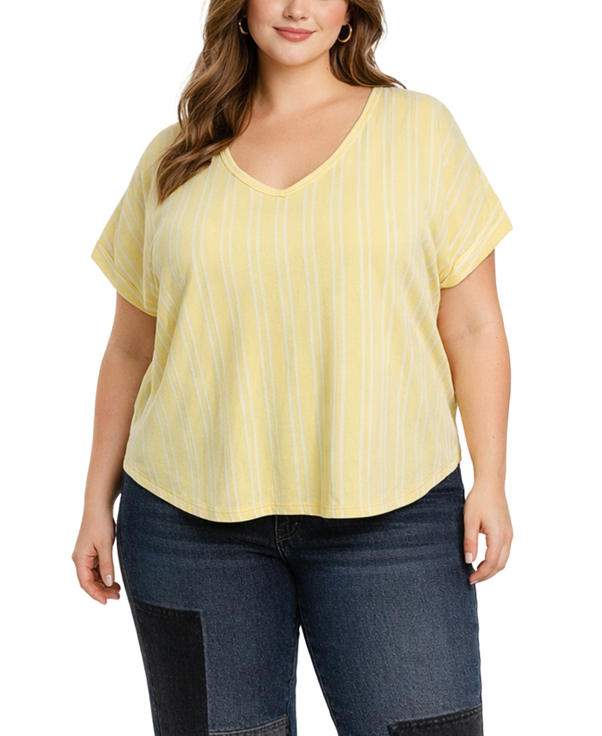 Click here for Coin 1804 Plus Size Vertical Stripe Rolled Sleeve... prices
