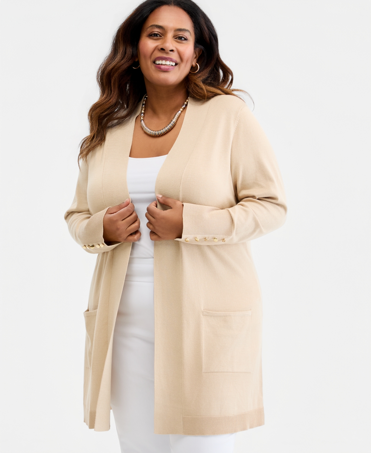 Click here for Jm Collection Plus Size Open-Front Long-Sleeve Car... prices