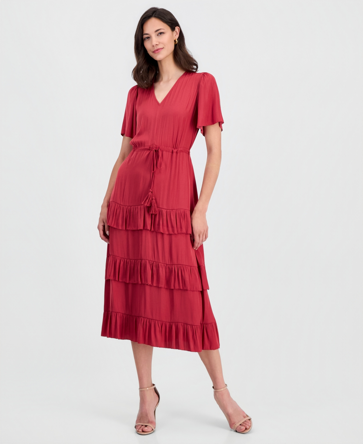 Click here for T Tahari Womens V-Neck Short-Sleeve Tiered-Ruffle... prices