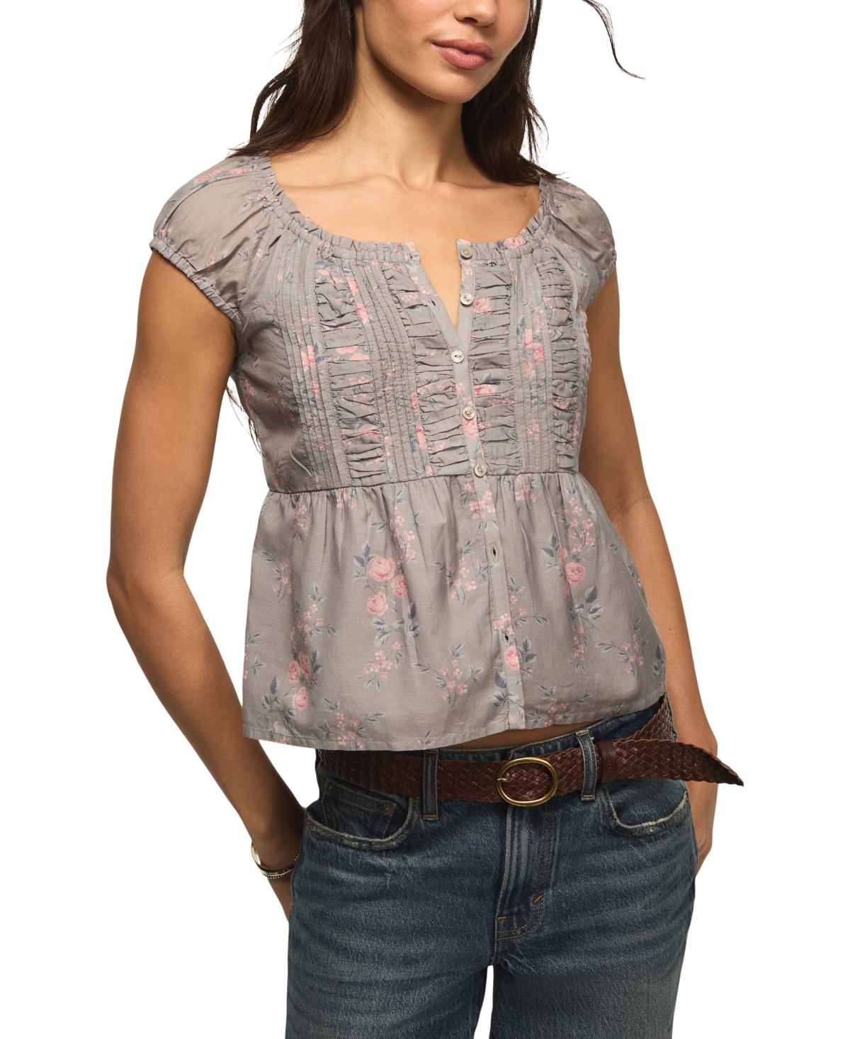 Click here for Lucky Brand Womens Floral Print Top - Blue Floral prices