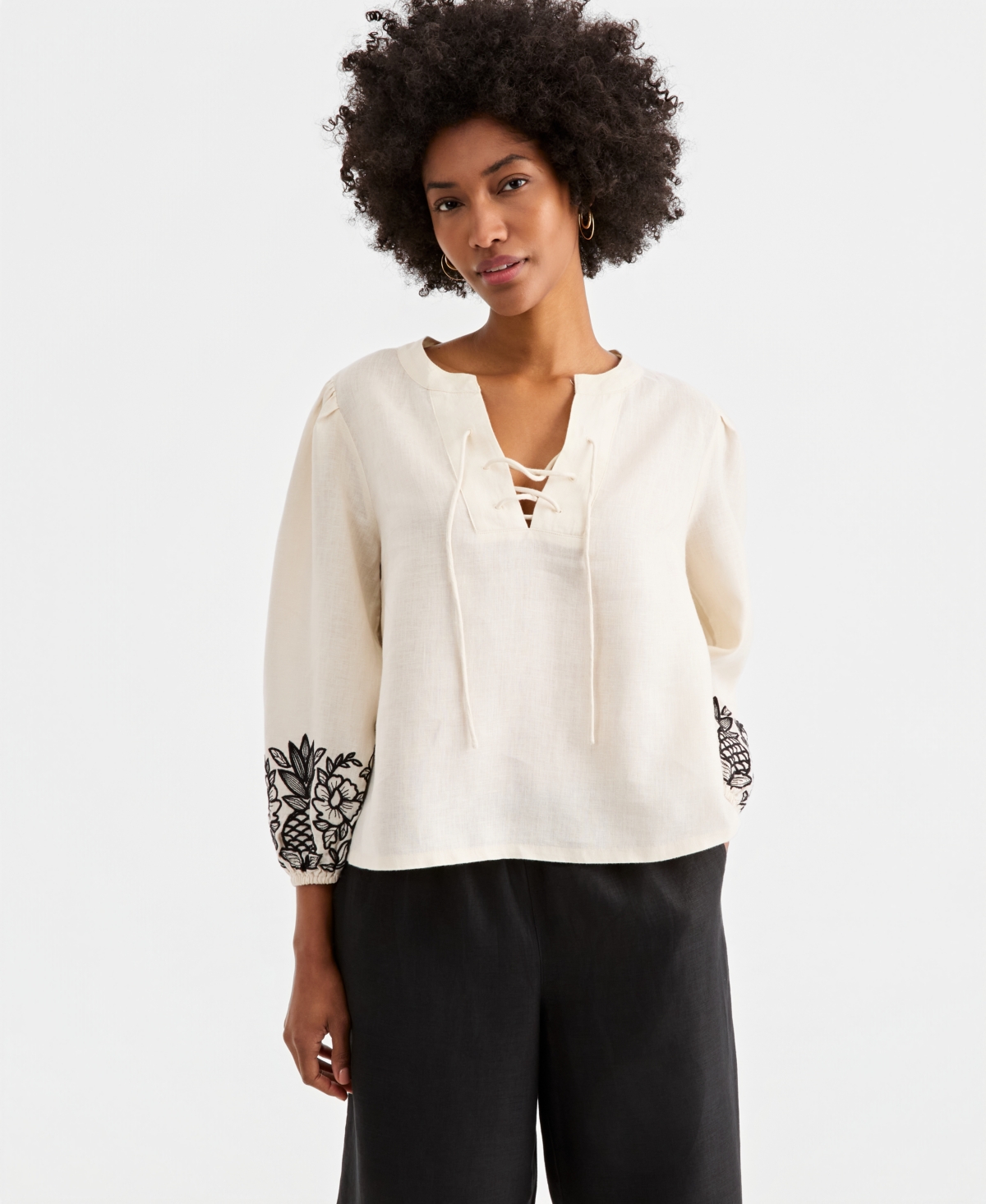 Click here for Charter Club Womens Embroidered Blouson-Sleeve 100... prices