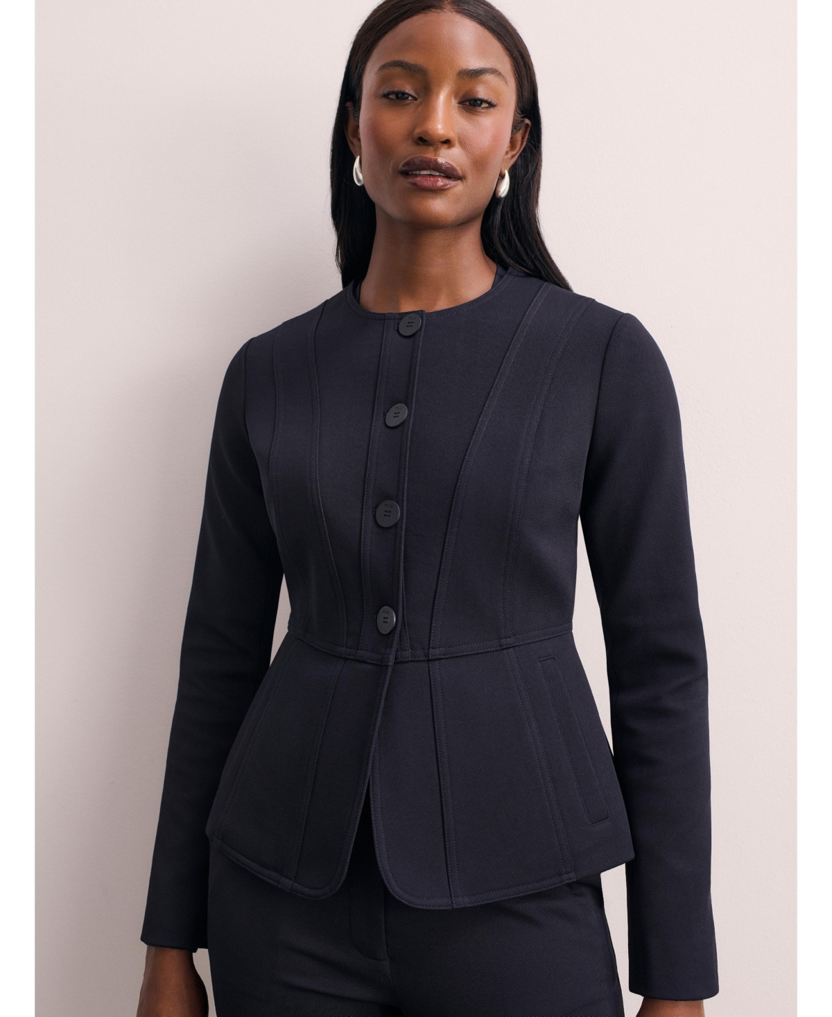 Click here for The Fold Womens Sunbury 4-Way Stretch Blazer - Nav... prices