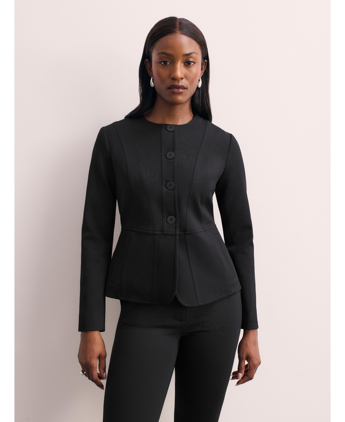 Click here for The Fold Womens Sunbury 4-Way Stretch Blazer - Bla... prices