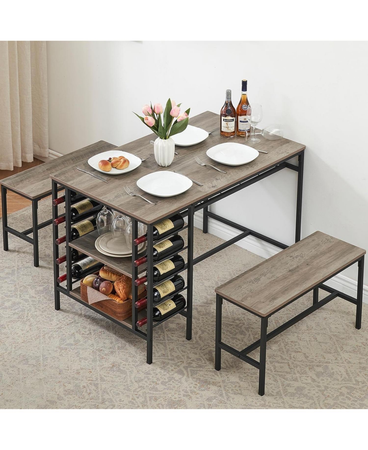 Click here for gaomon 4-Piece Dining Table Set with 2 Benches  Wi... prices