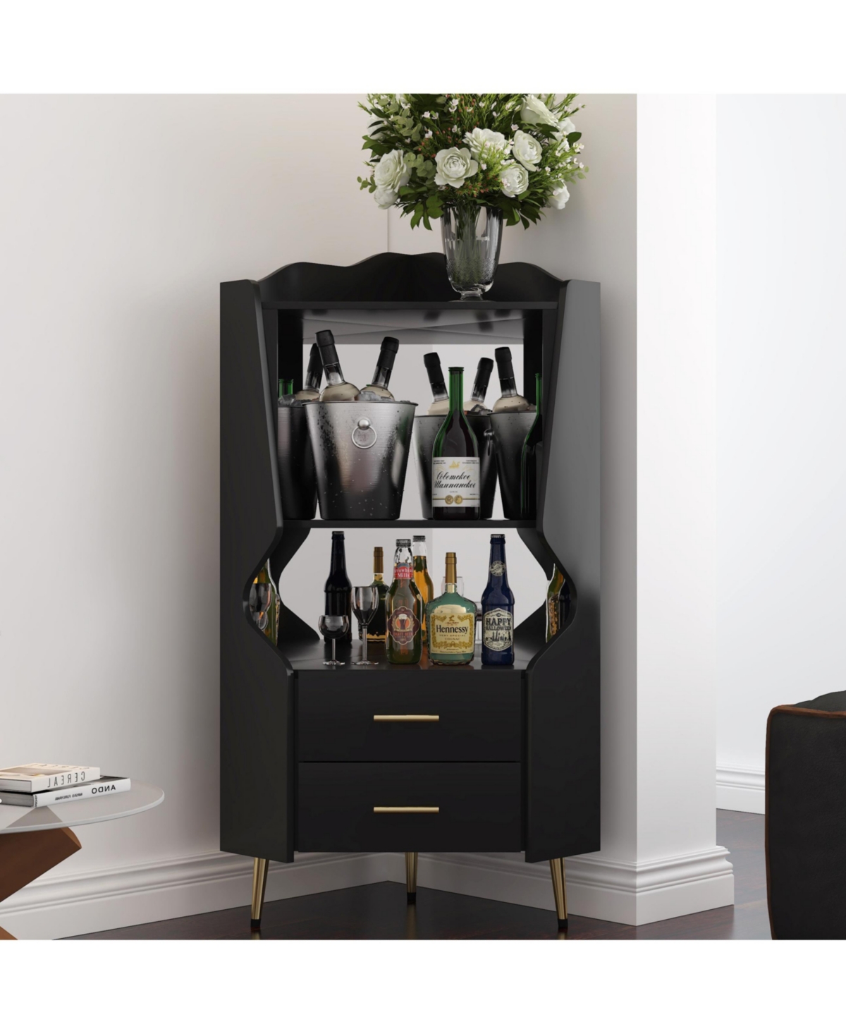 Click here for Flynama Wooden Corner Bar Cabinet with Mirrored Ba... prices