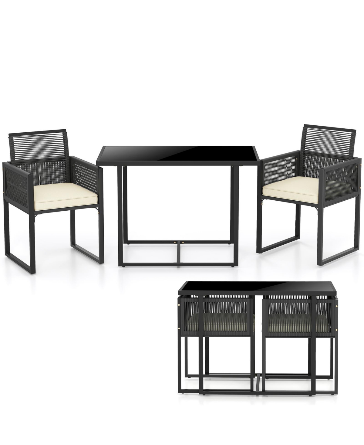 Click here for Gouun 3-Piece Outdoor Wicker Dining Set with Tempe... prices