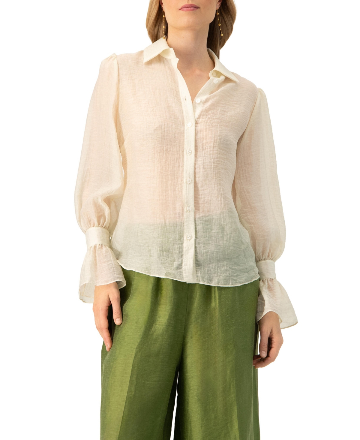 Click here for Ivonne Womens See-Through Long Sleeve Shirt With W... prices