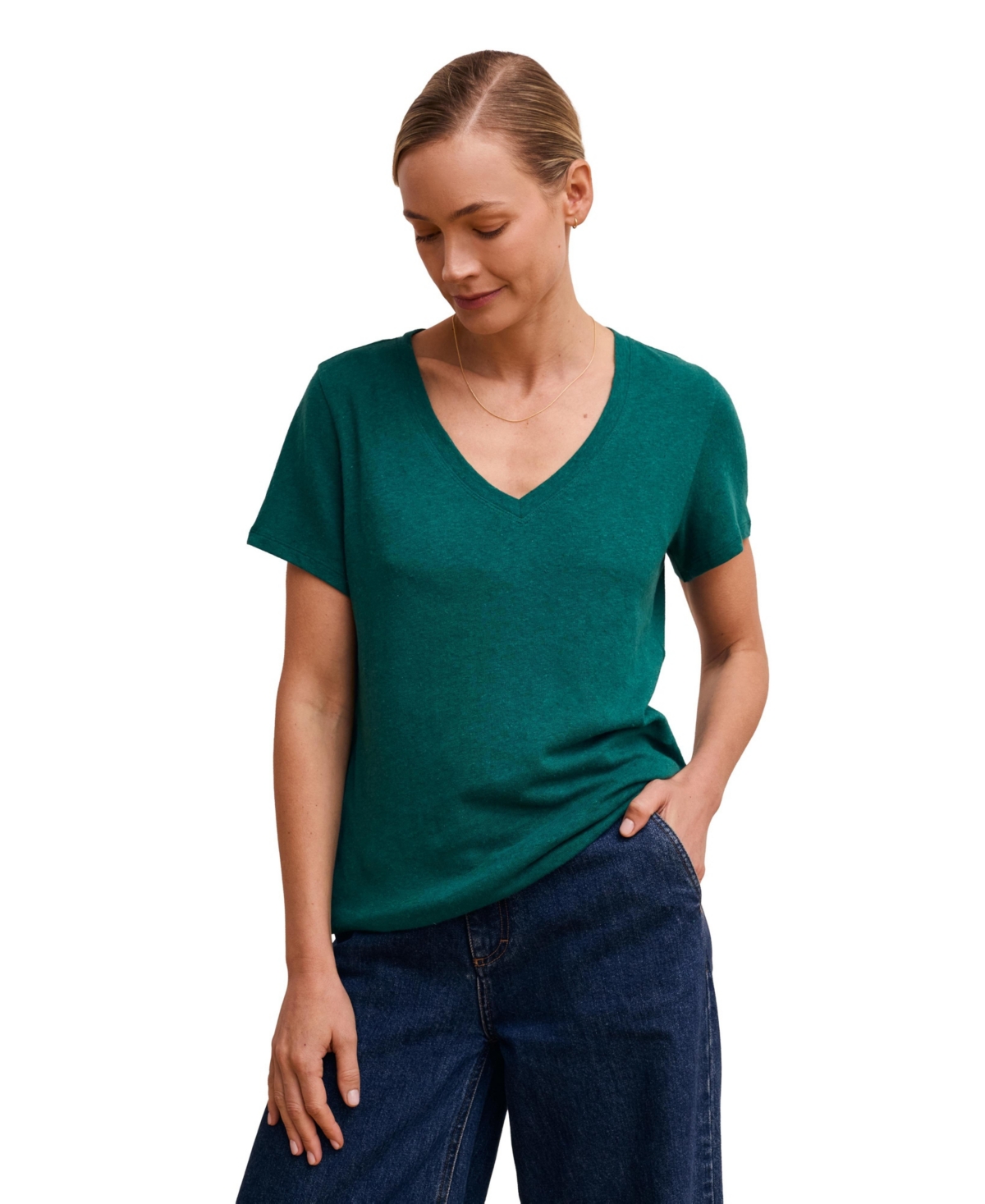 Click here for Celtic & Co. Womens Relaxed V-Neck Linen Blend T-S... prices