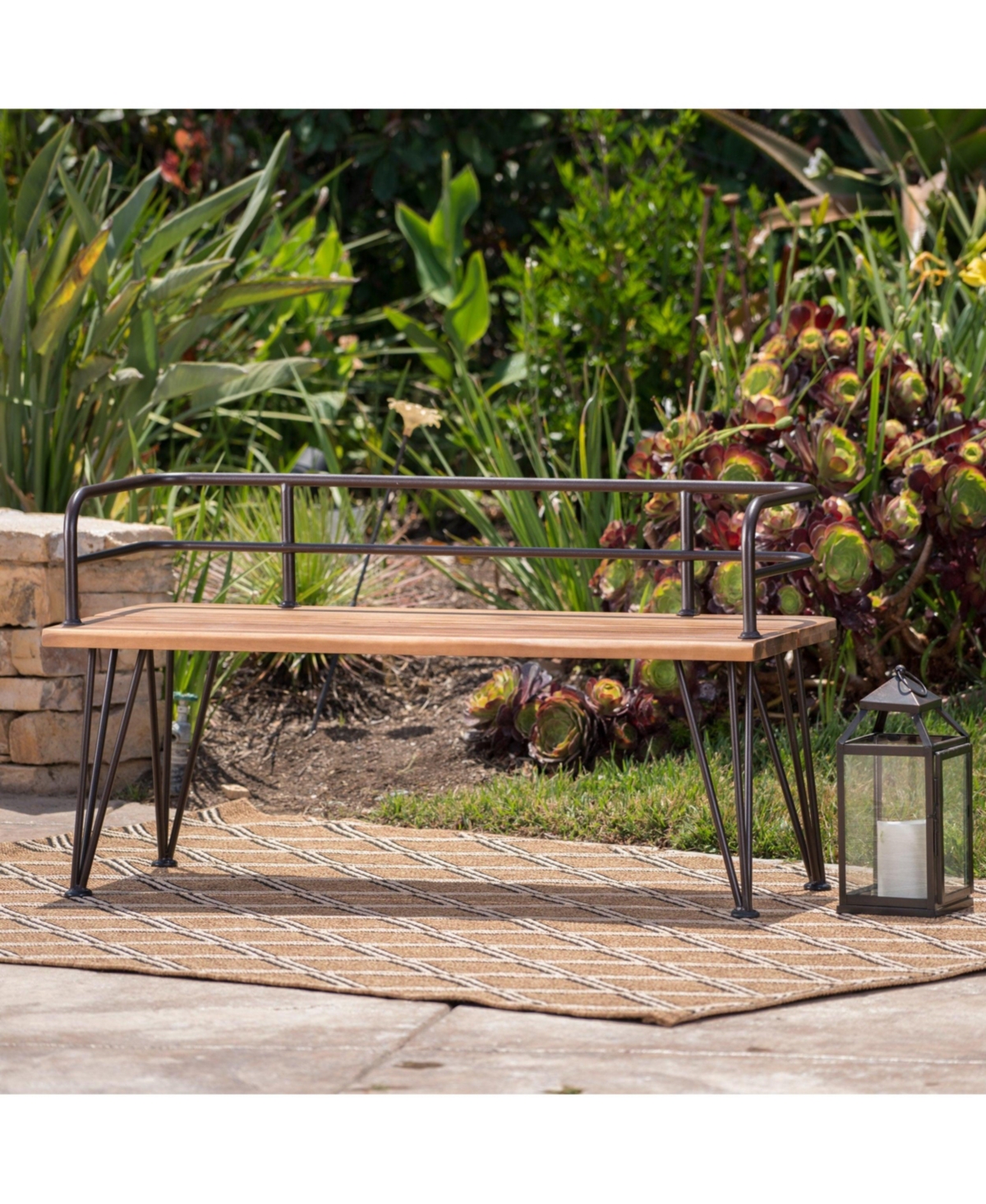 Click here for Mondawe Wood and Metal Outdoor Bench - Brown prices