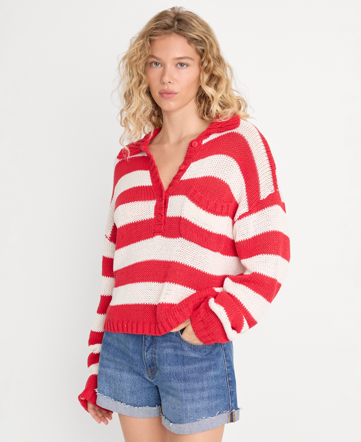 Click here for Good American Womens Cotton-Blend Boxy Henley Swea... prices
