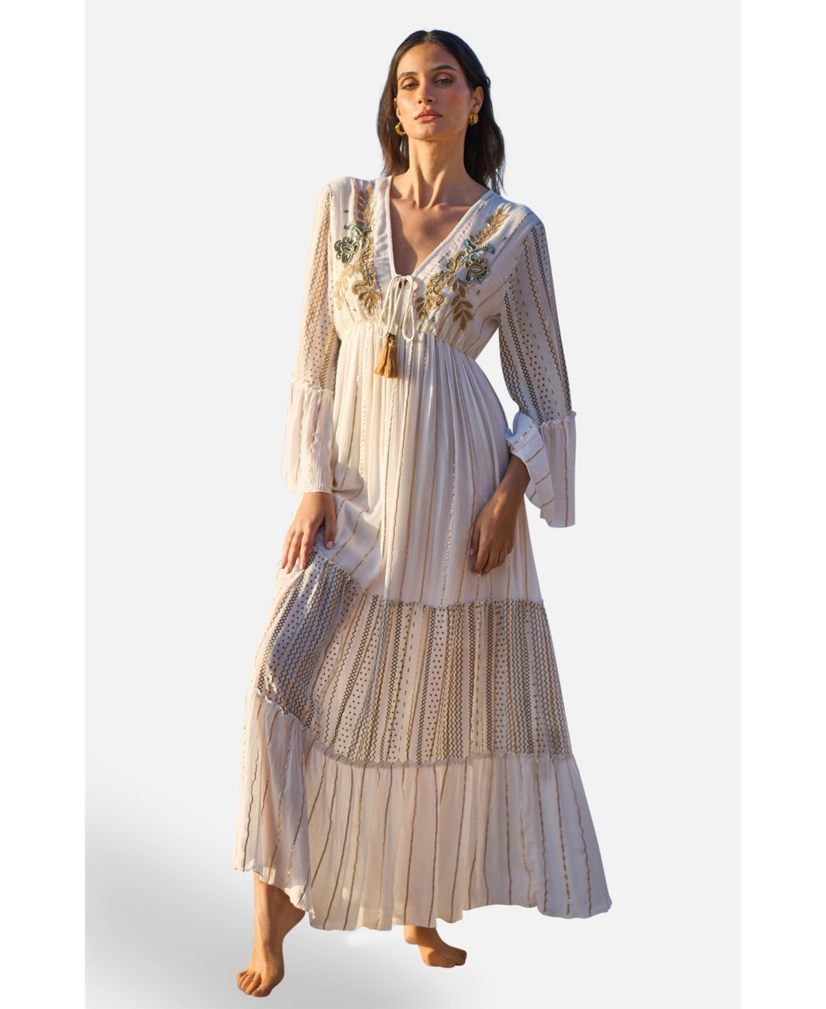 Click here for Yumi Womens Metallic Embellished Maxi Dress - Whit... prices