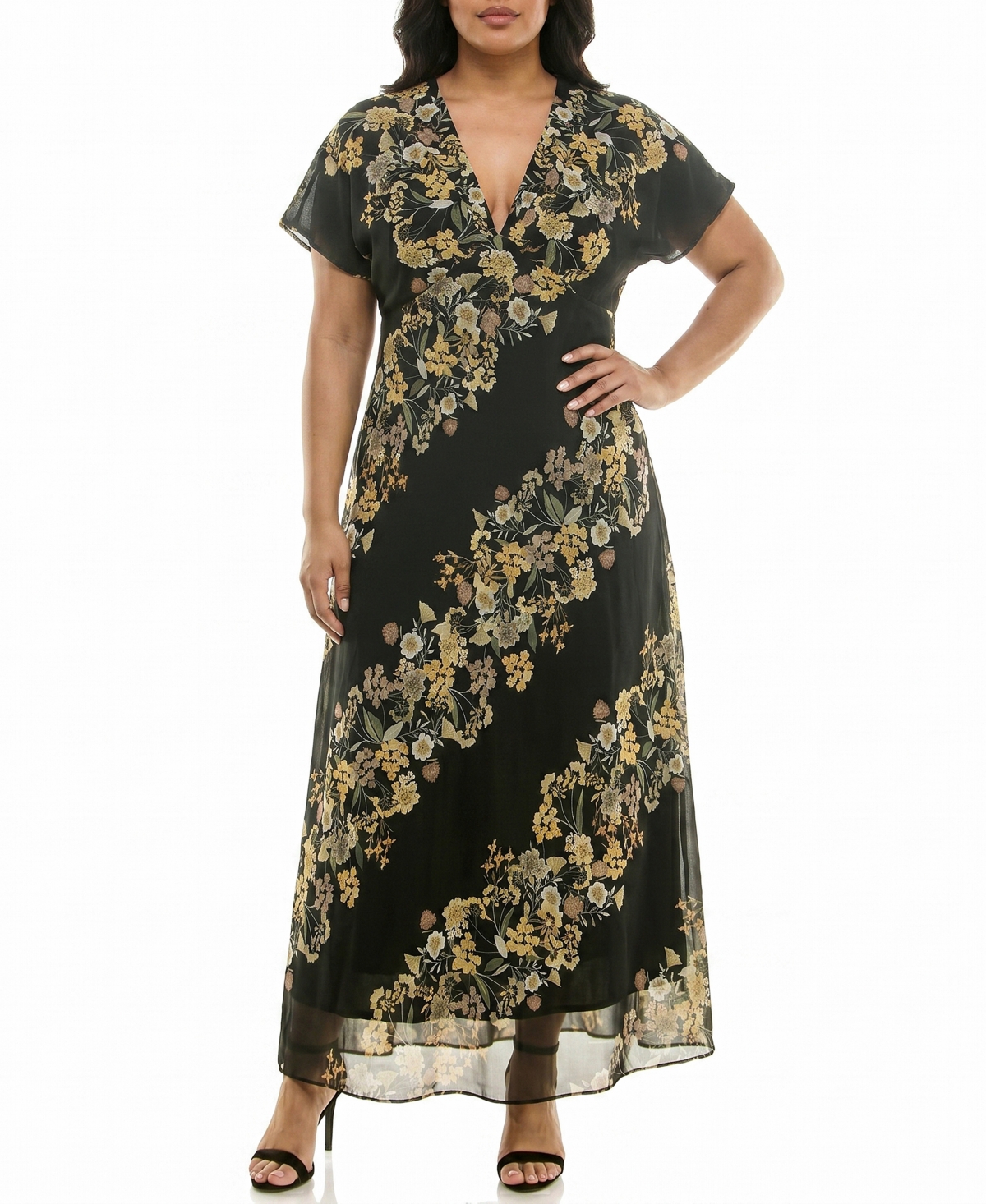 Click here for Taylor Plus Size Placement Print V-Neck Maxi Dress... prices