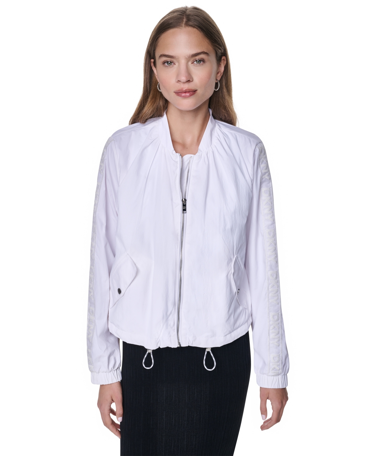 Click here for Dkny Womens Logo Trim Rumpled Bomber Tech Jacket -... prices