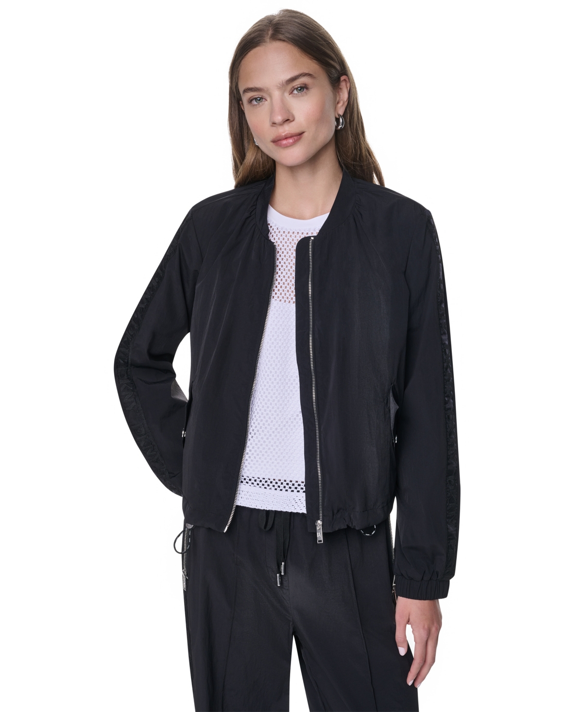 Click here for Dkny Womens Logo Trim Rumpled Bomber Tech Jacket -... prices