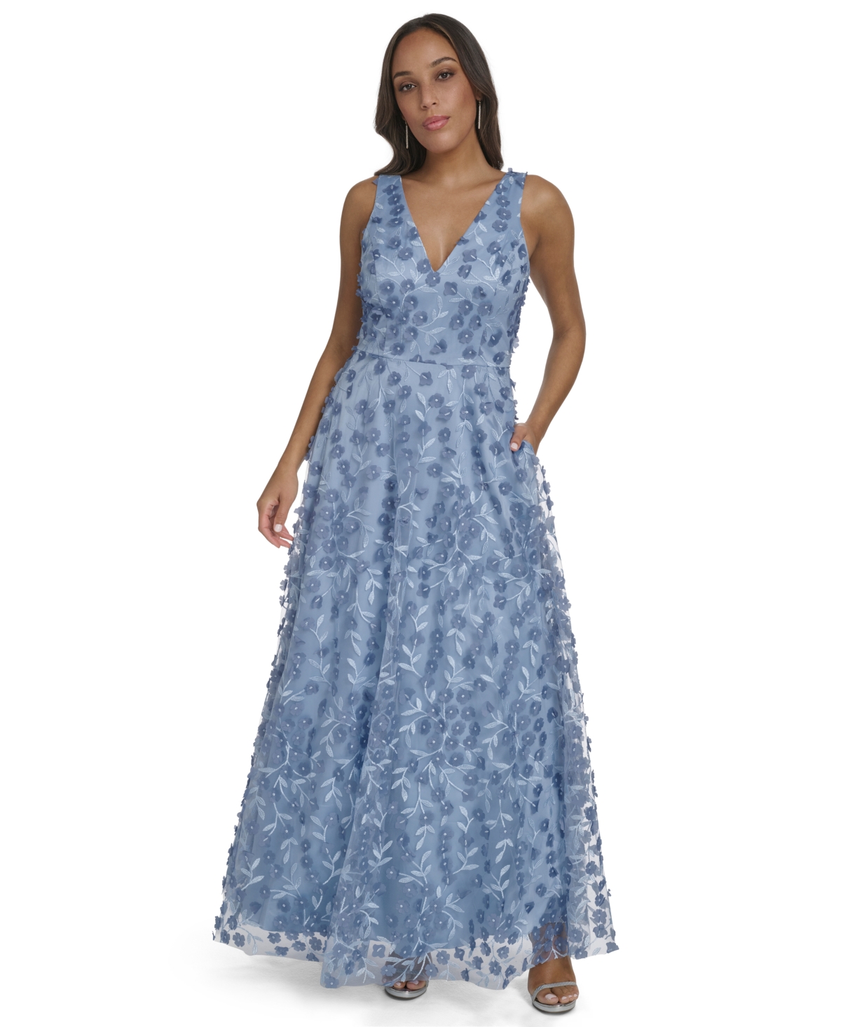 Click here for Eliza J Womens V-Neck Sleeveless Ball Gown - SKY prices