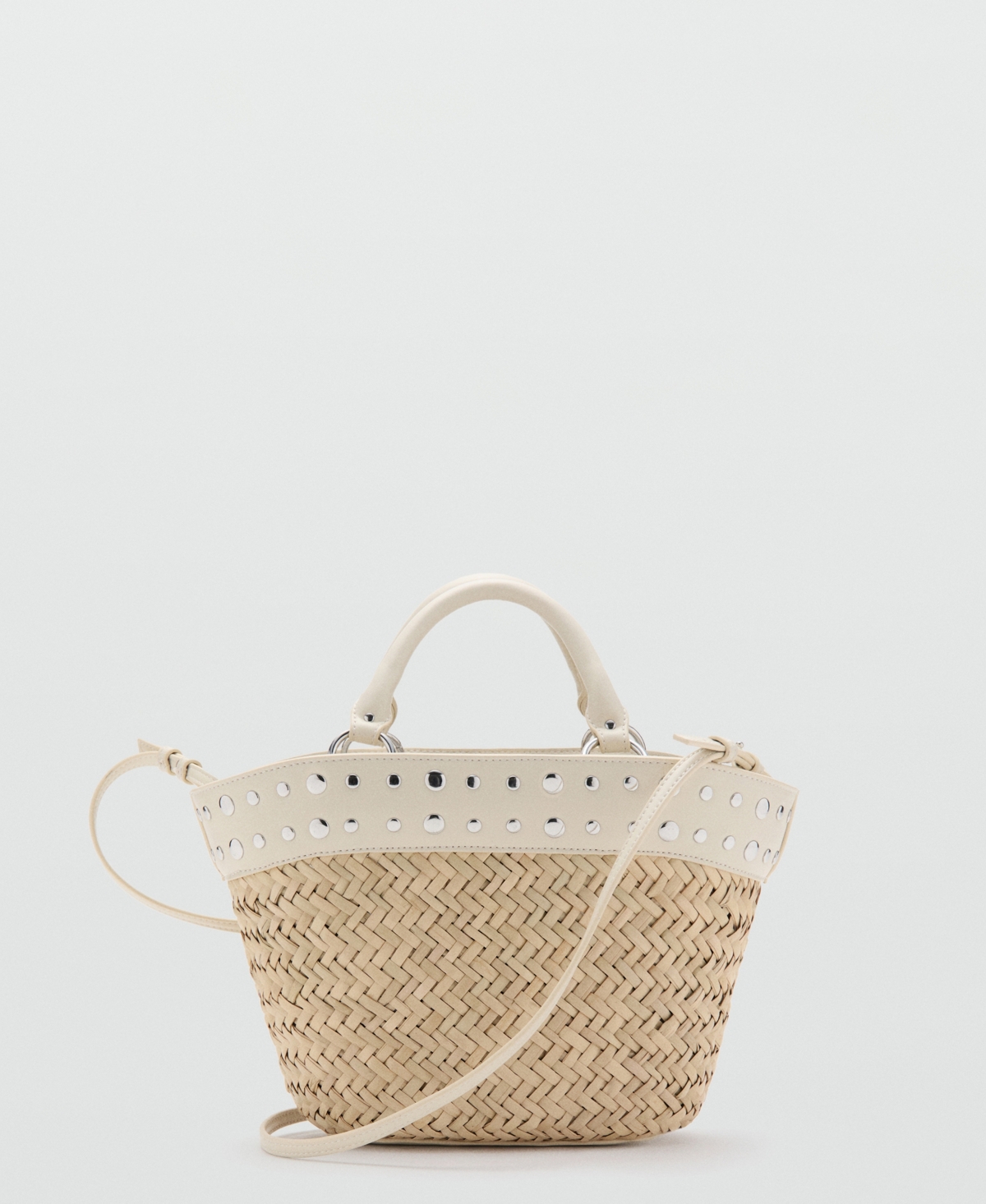 Click here for Mango Womens Studs Raffia Handbag - Off White prices