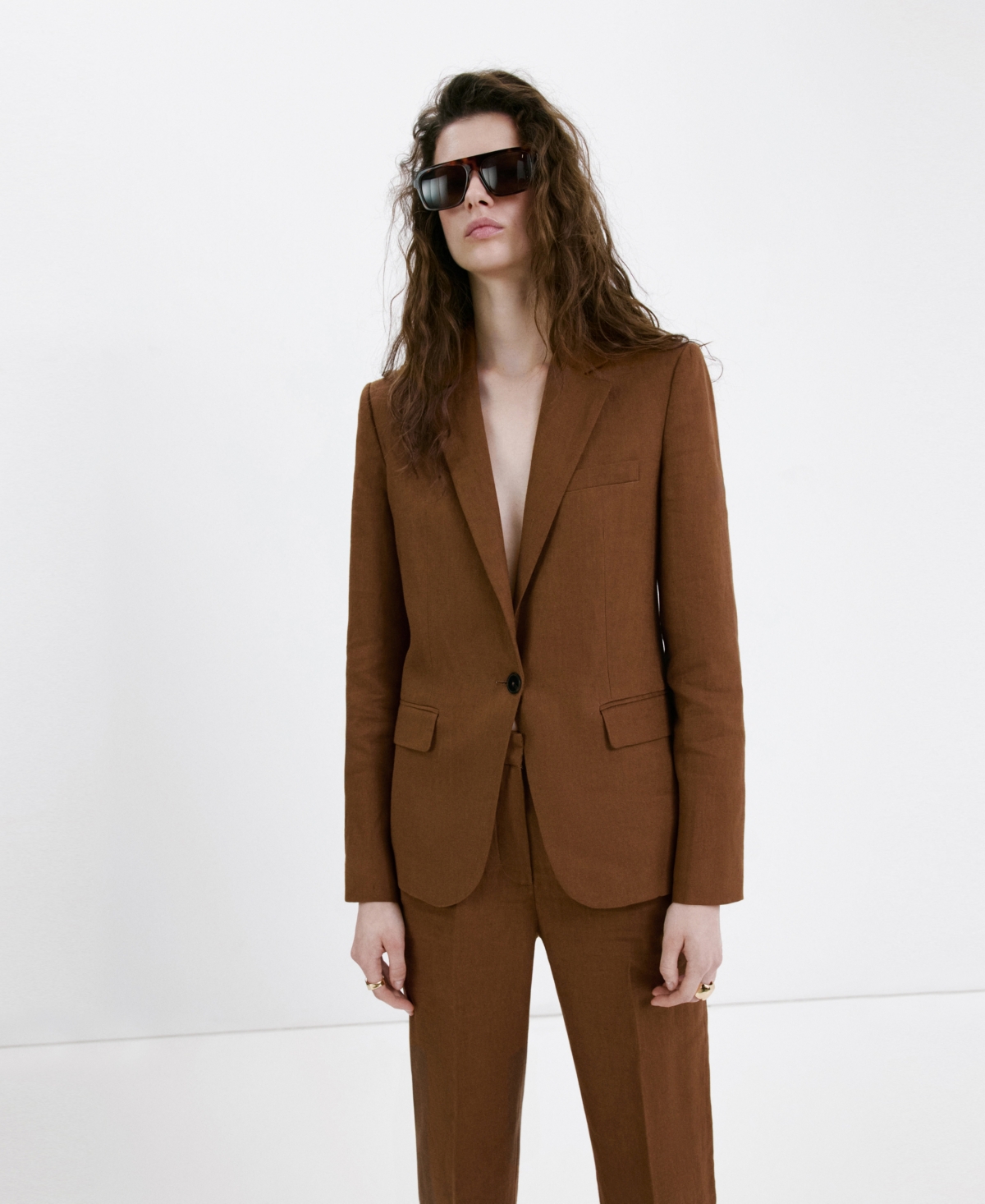 Click here for Mango Womens Linen Suit Pants - Brown prices