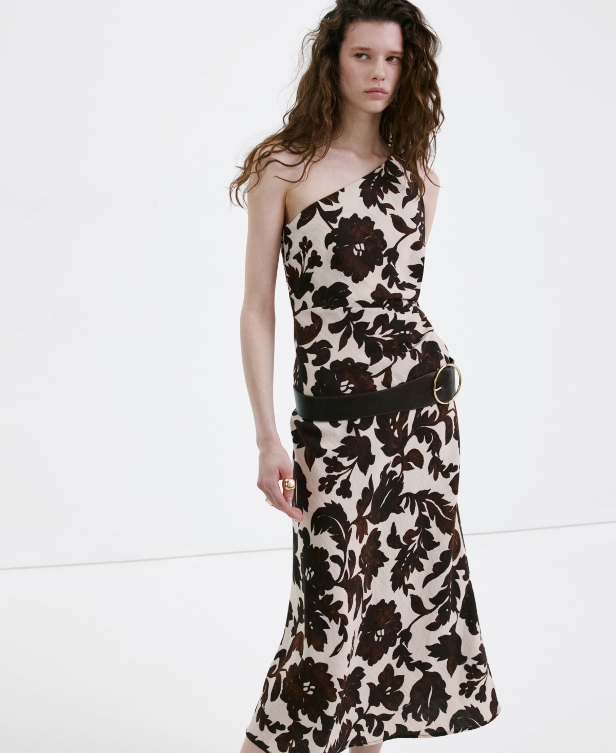 Click here for Mango Womens Asymmetrical Floral-Print Dress - Bro... prices