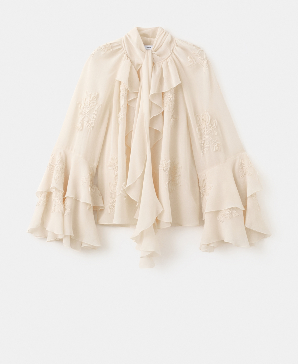 Click here for Mango Womens Bow Collar Ruffled Blouse - Ecru prices